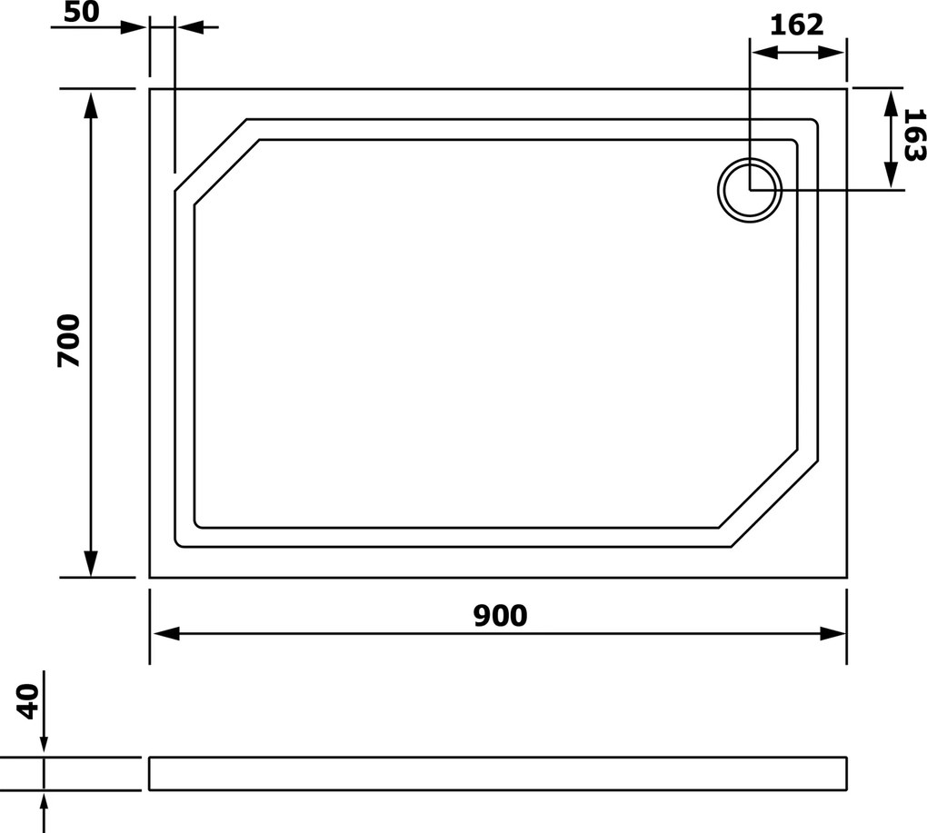 Gelco SARA 90 x 70 cm HS9070 sprchová vanička litý mramor