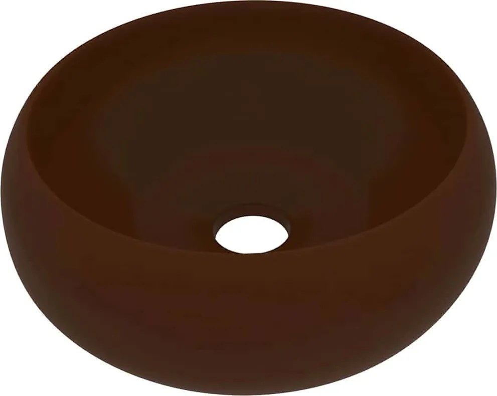 Luxusní umyvadlo kulaté matné tmavě hnědé 40 x 15 cm keramické 147006