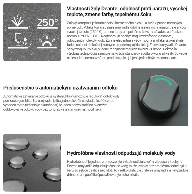 Deante Evora, 1-komorový granitový dřez 500x500x216 mm, antracitová metalíza, DEA-ZQJ_T103