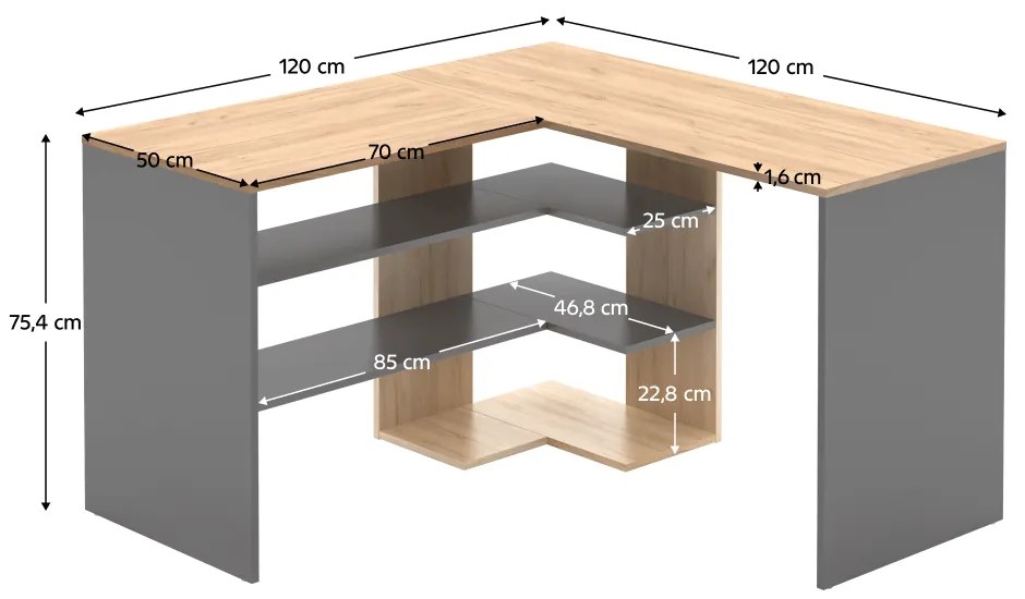 Kondela Rohový PC stůl, dub artisan/grafit, TAMARI
