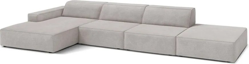 Světle šedá modulární rohová pohovka (levý roh/s lenoškou) Jodie – Micadoni