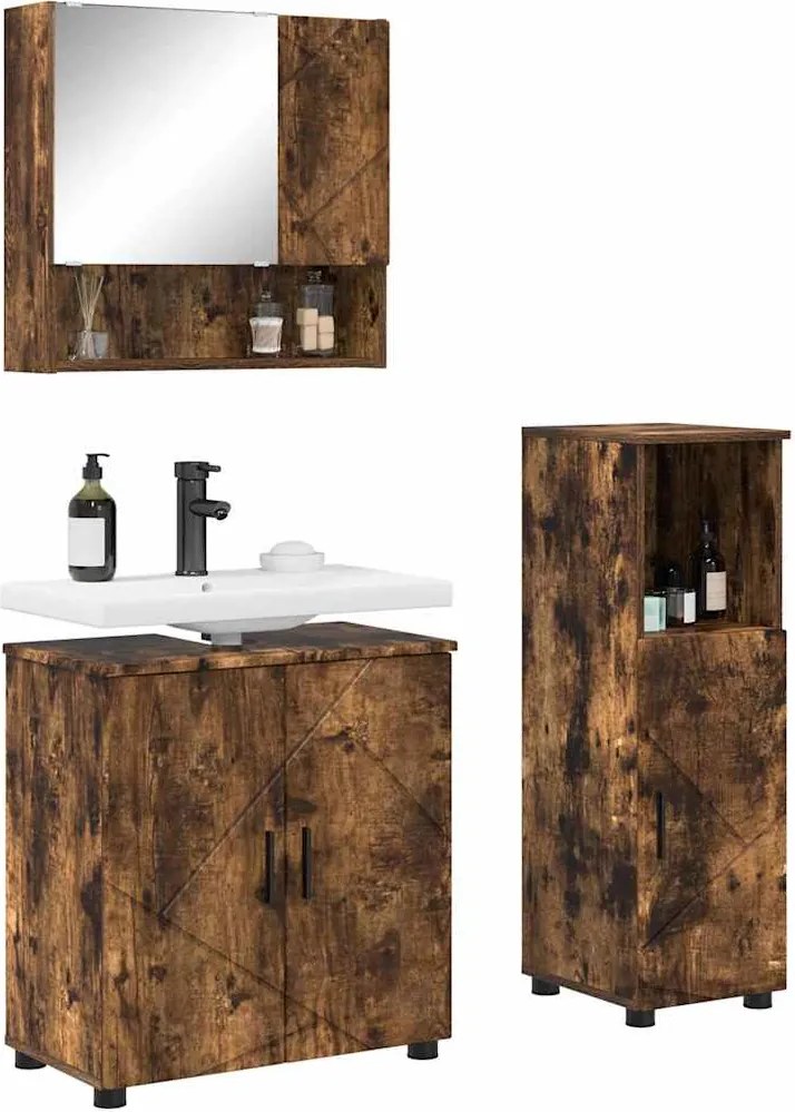 Sada koupelnového nábytku 3 ks Kouřový dub 61 x 35 x 64 cm 3392948