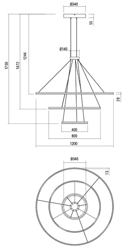 Redo 01-2483 závěsné LED stmívatelné svítidlo Orbit pískově černá, 151W, 4000K, ø120, ø80, ø40cm