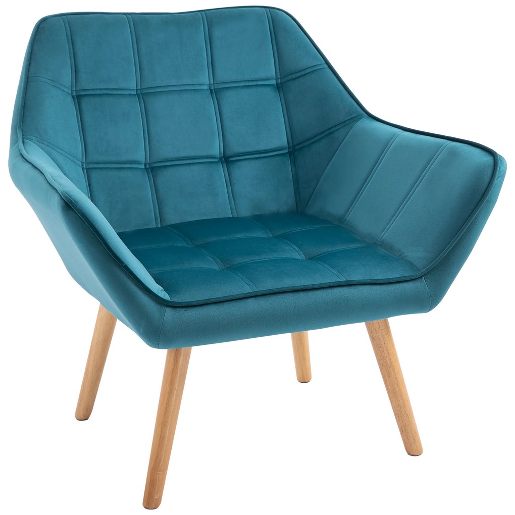 HOMCOM křeslo s jedním opěradlem, samet, zvýšené nohy, sametový polyester, skandinávské, zelené, 64x62x72,5cm| Aosom