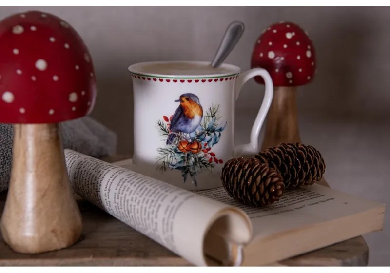 Porcelánový hrnek s vánočním motivem ptáčka – 414 ml