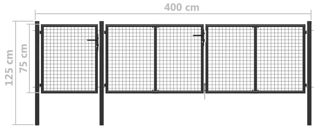 vidaXL Marketos Zahradní brána ocelová 400 x 75 cm antracitová