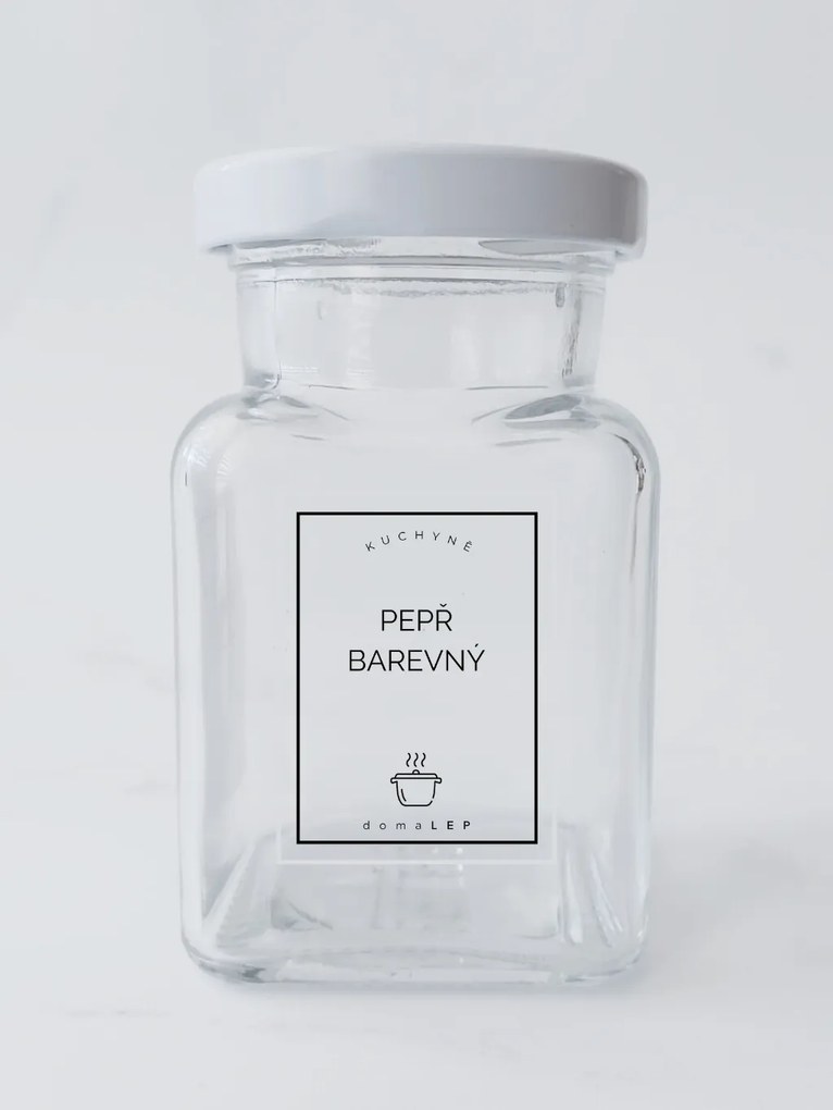 Samolepka na kořenky PEPŘ BAREVNÝ průhledná 3 × 4 cm základní písmo