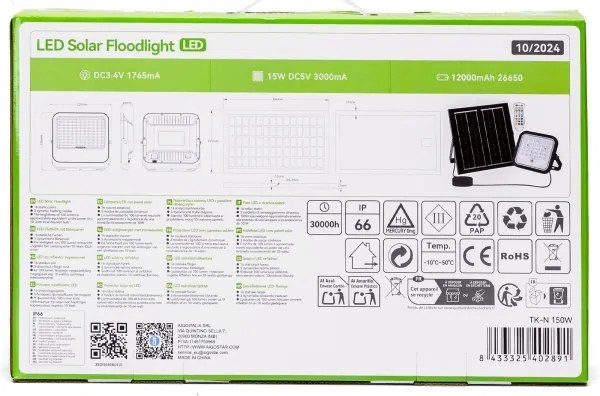 Aigostar - LED RGBW Stmívatelný solární reflektor LED/150W/3,4V IP66 + DO