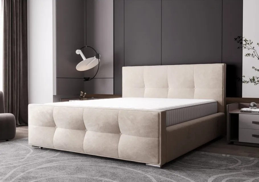 Luxusní čalouněná postel v glamour stylu béžová 180 x 200 cm s úložným prostorem
