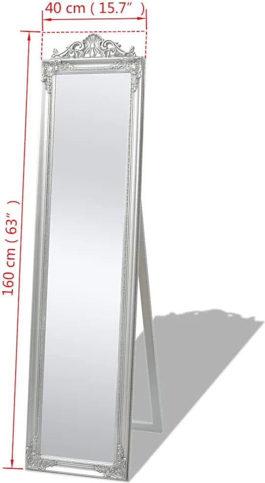 Volně stojící zrcadlo barokní styl 160 x 40 cm stříbrné 243693