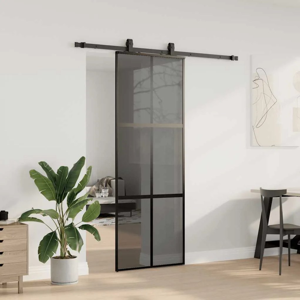 Posuvné dveře se sadou kování černé 76x205 cm Tvrzené sklo 3375826
