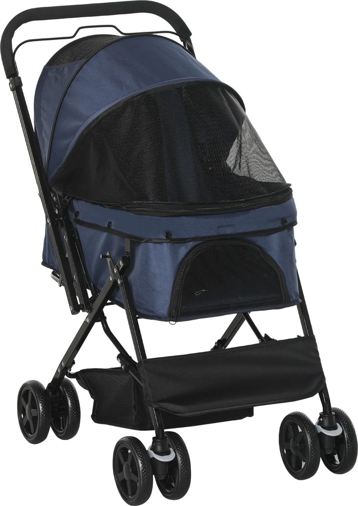 PawHut kočárek pro kočky Oxford Blue 76,5x52x95cm pro malé psy a kočky, skládací a lehký