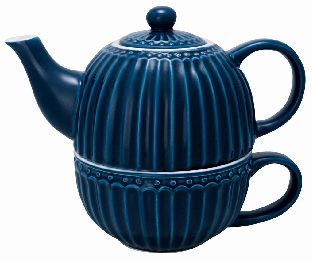 GREEN GATE Čajová konvička s hrnečkem Alice Dark Blue, modrá barva, porcelán