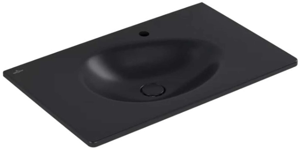 Villeroy & Boch Antao - Umyvadlo nábytkové 80x50 cm, s přepadem, otvor pro baterii, CeramicPlus, ViFlow, Pure Black 4A7584R7