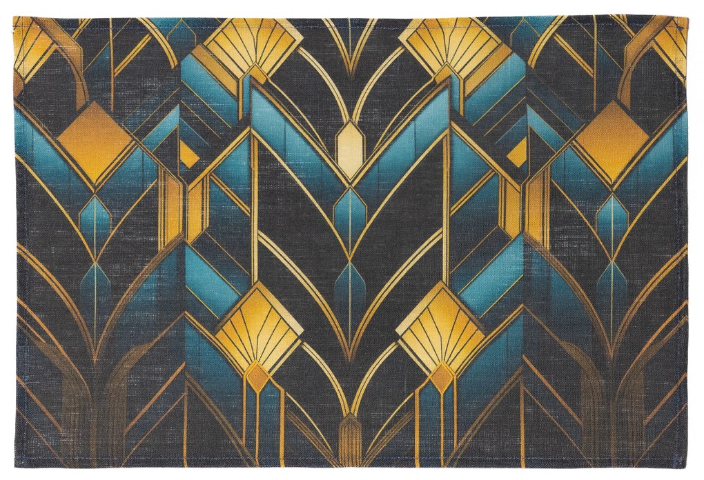 Lenbutik Lněné prostírání 48x32 cm Art deco - zlatá geometrie/ golden geometry