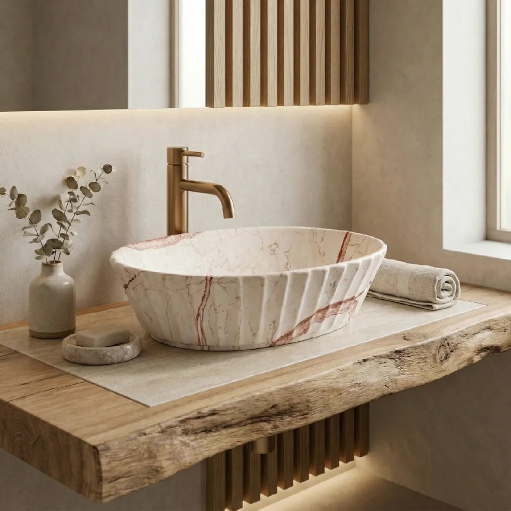 Rea Samanta Zen, umyvadlo na desku 500×380×135 mm, béžová imitace kamene matná, REA-U3532