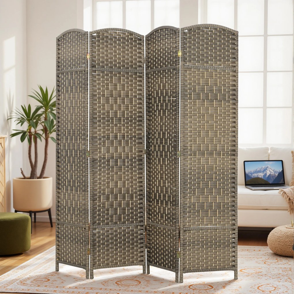 Skládací paraván HOMCOM, 4 panely, 180 × 180 cm, tmavý dub
