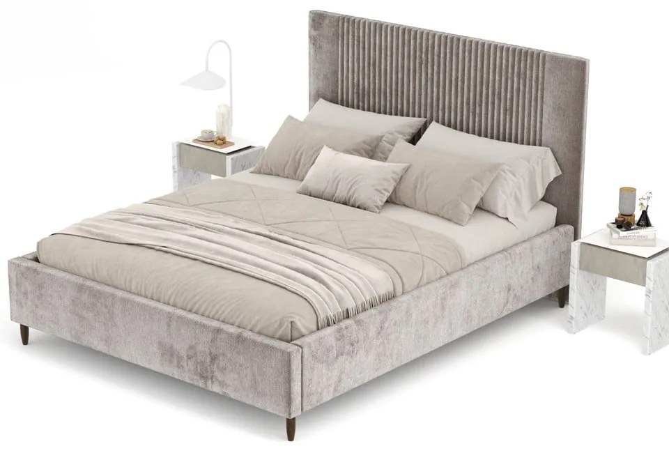 Béžová čalouněná dvoulůžková postel s úložným prostorem s roštem 180x200 cm Etero – Maison de Rêve
