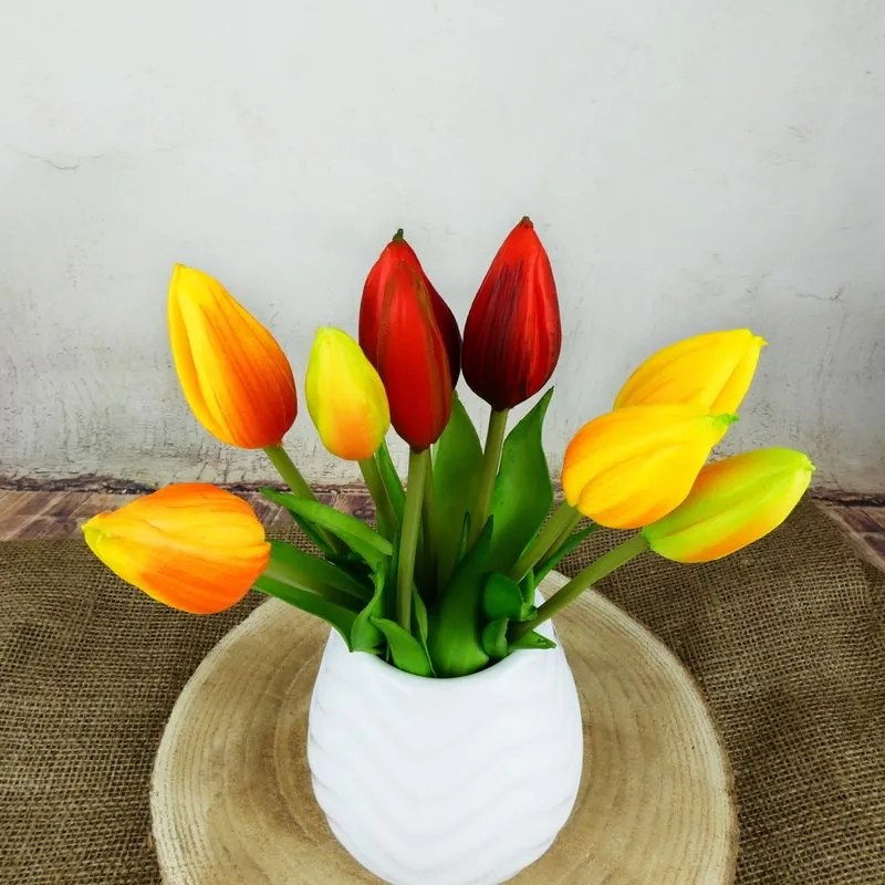 Umělé mini tulipány gumové- červené, svazek 3 ks, 24 cm