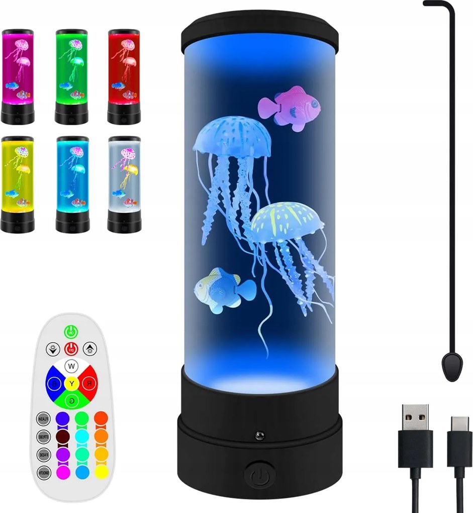Lávová Led Lampa Medúzy Akvárium Usb Rgb Noční Lampa Stolní S Dálkový Ovladač