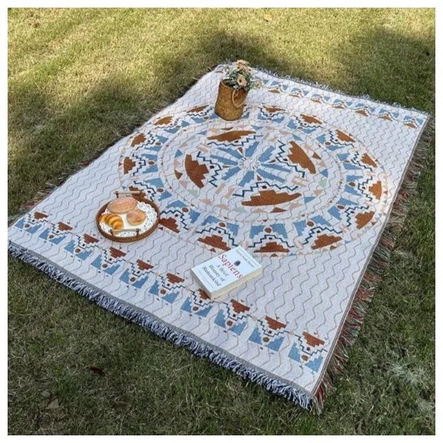 Flamenco Mystique BOHO kostkovaná deka, oboustranný přehoz se střapci 130x180cm KOC15WZ3