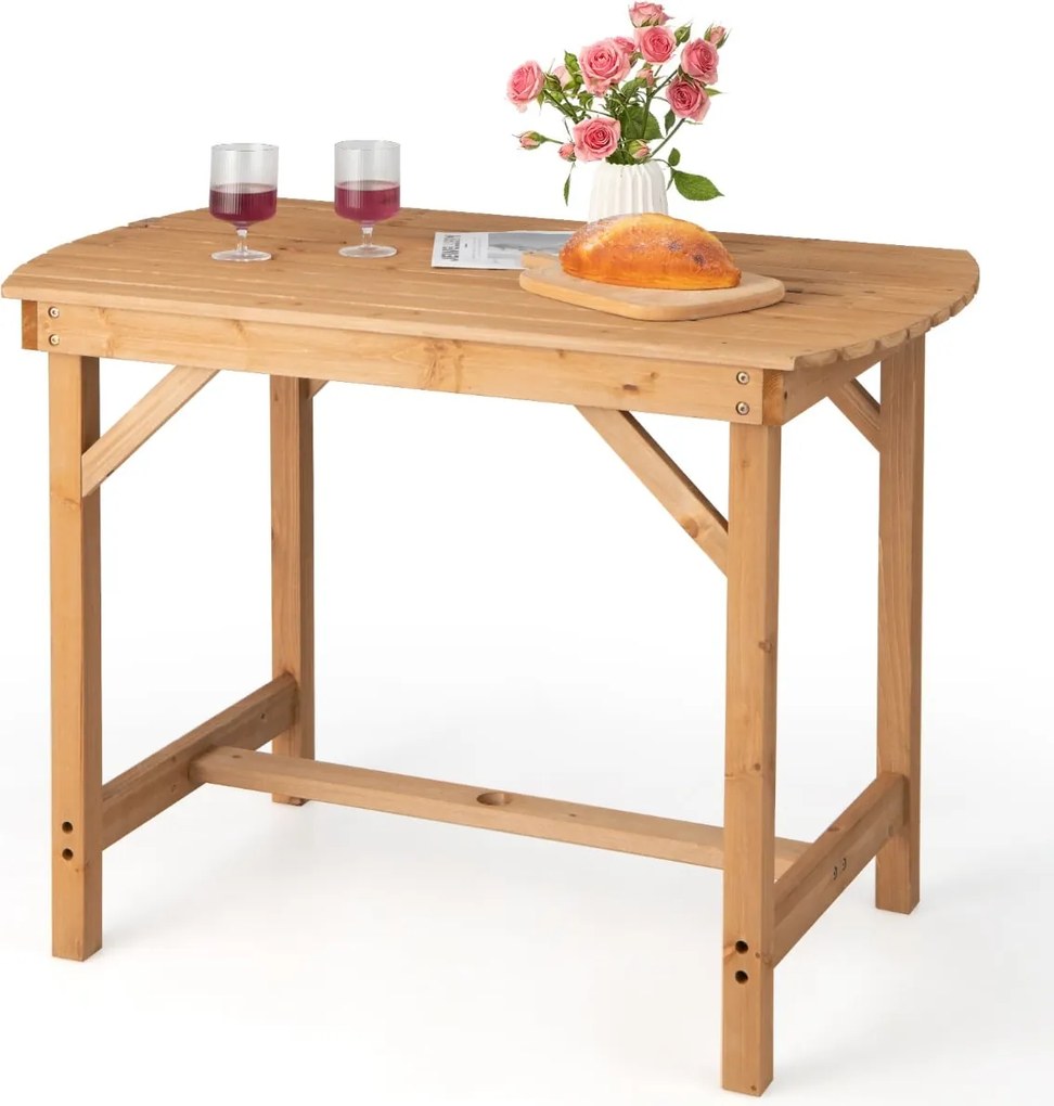 Costway Stůl z jedlového dřeva terasový – 100 × 60,5 × 75 cm, přírodní