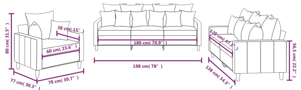 vidaXL 3dílná sedací souprava s poduškami černá samet