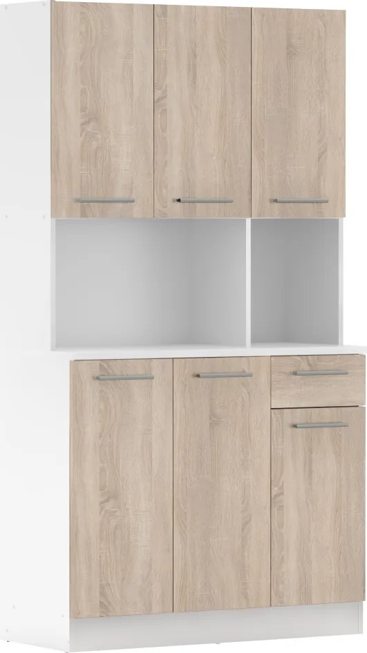 Šestidveřový kredenc, bílá/dub sonoma, PELION NEW