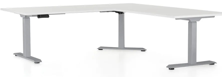 Výškově nastavitelný stůl OfficeTech Angle, 180 x 200 cm, šedá podnož, bílá