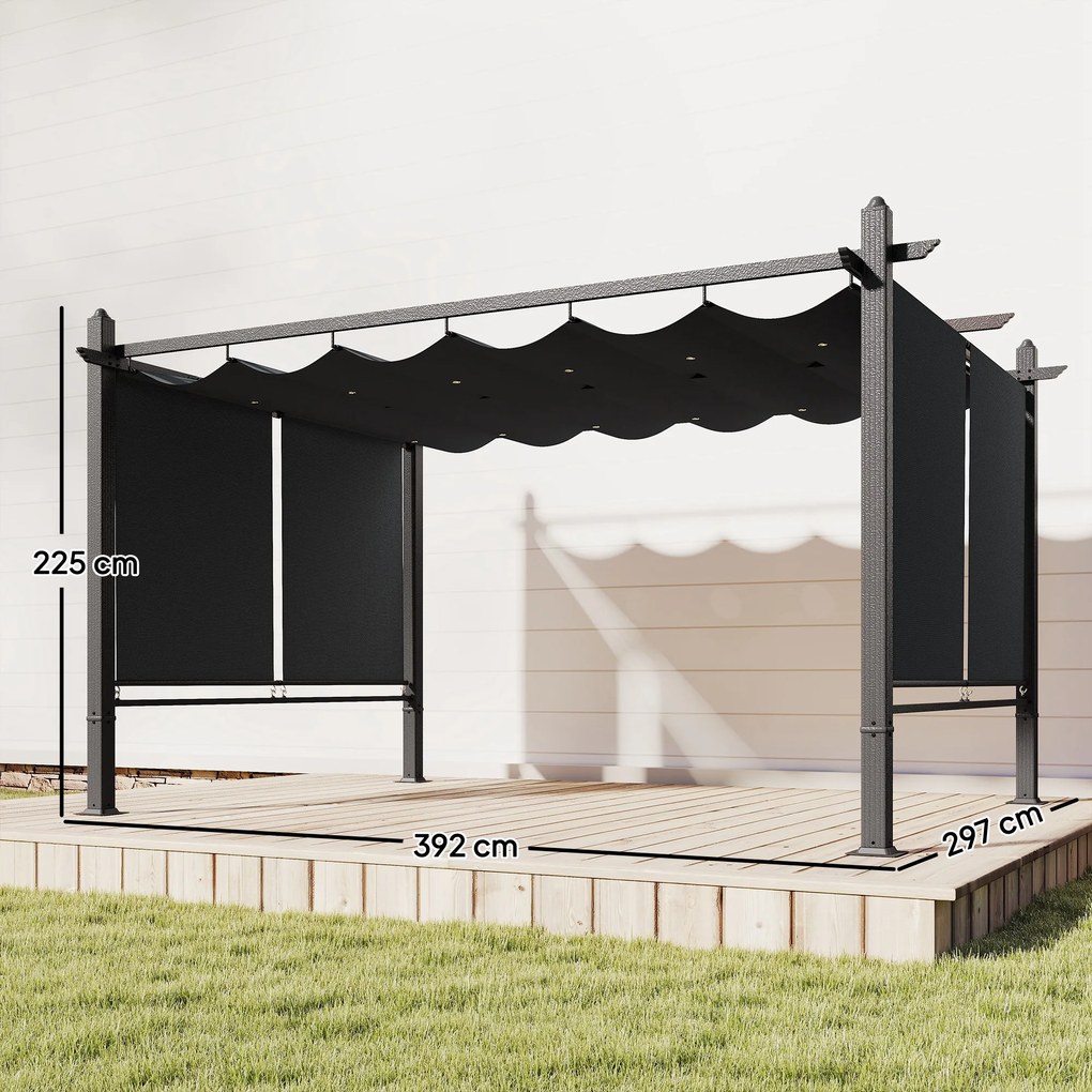 Pergola 3 x 4 m s posuvnou střechou, automaticky zatahovací rolety, hliníkový rám UV50+