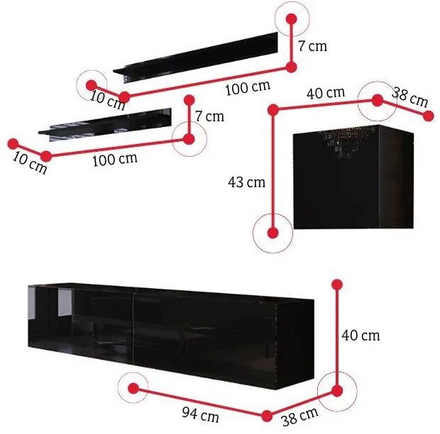 Obývací stěna BOX 16, černá/černá lesk