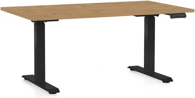 Výškově nastavitelný stůl OfficeTech C, 120 x 80 cm, černá podnož, dub kamenný