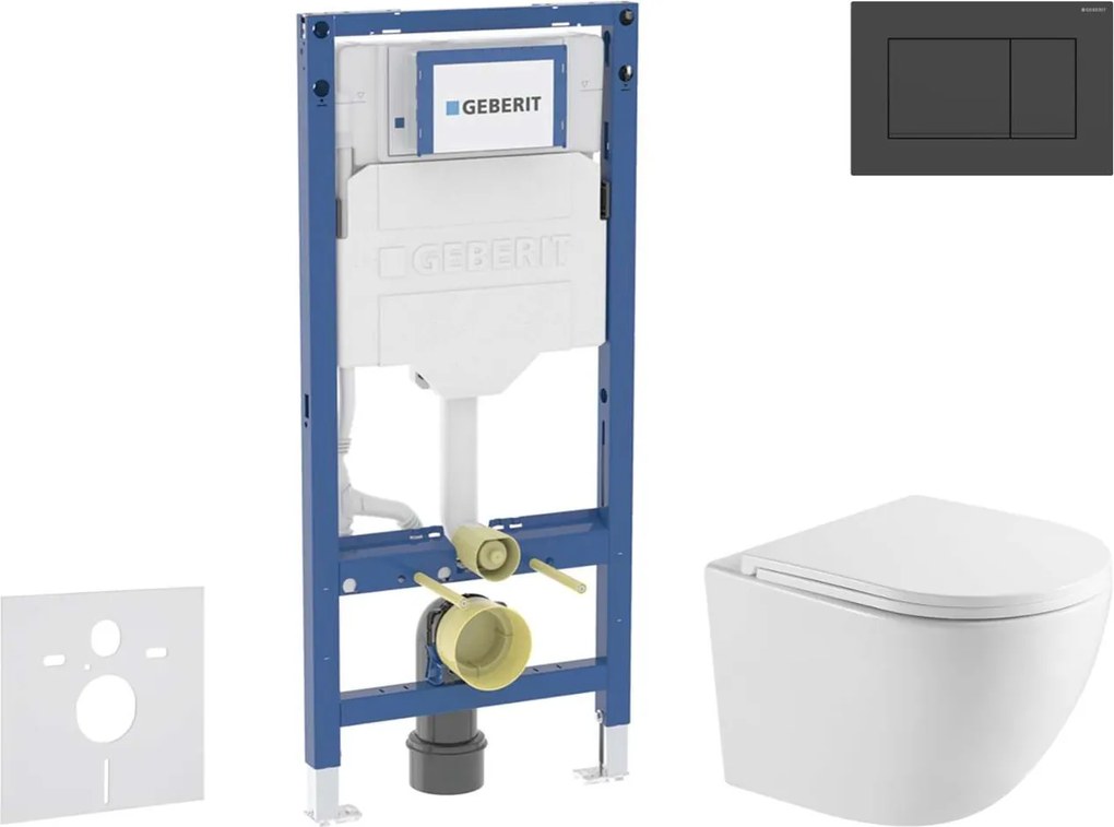 Geberit Duofix - Set předstěnové instalace, klozetu Oudee a sedátka softclose, tlačítko Sigma20, matná černá/černá SANI11CA5156