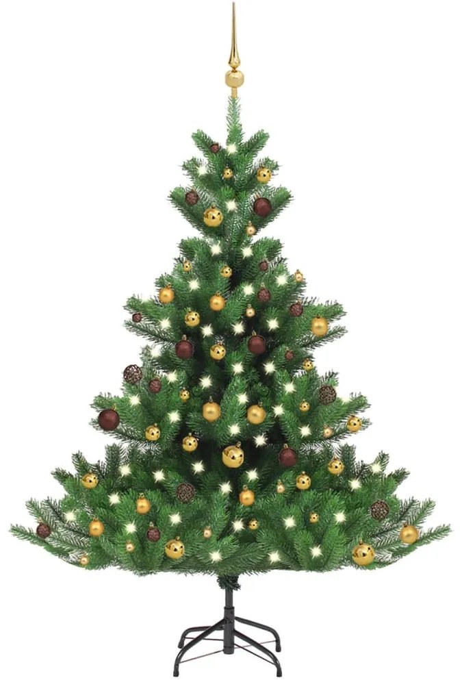 3077559 vidaXL Umělý vánoční stromek jedle s LED a sadou koulí zelený 150 cm