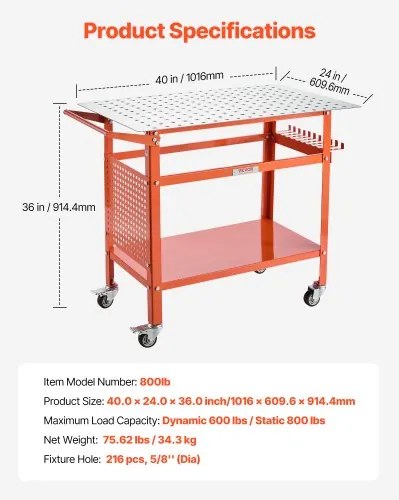 Svařovací stůl 101,6 × 61 cm svářečský pracovní stůl se statickou hmotností 362,9 kg
