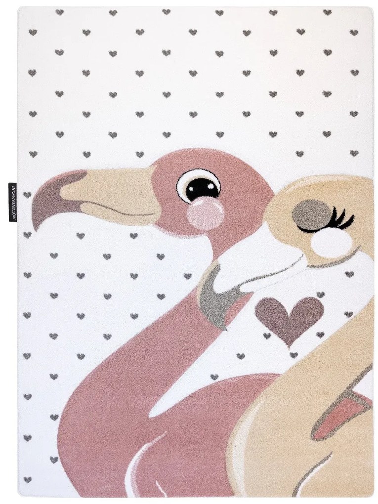 Dywany Łuszczów, Dětský kusový koberec Petit Flamingos hearts cream, 160x220, růžová, dětský pokoj