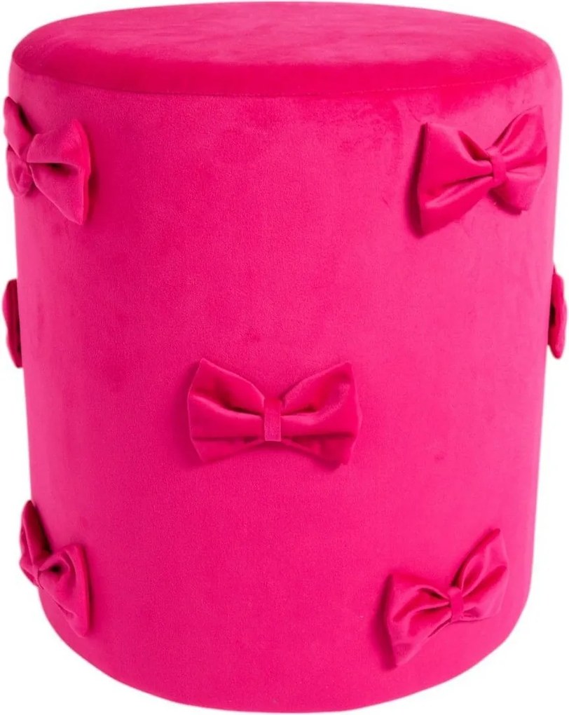 Růžový sametový taburet s mašlemi Pouf Bow fuchsie – 37*37*42 cm