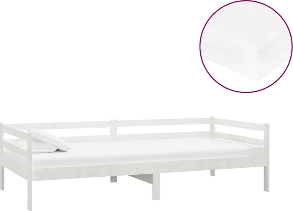 Denní postel s matrací 90 x 200 cm bílá masivní borové dřevo 3083555