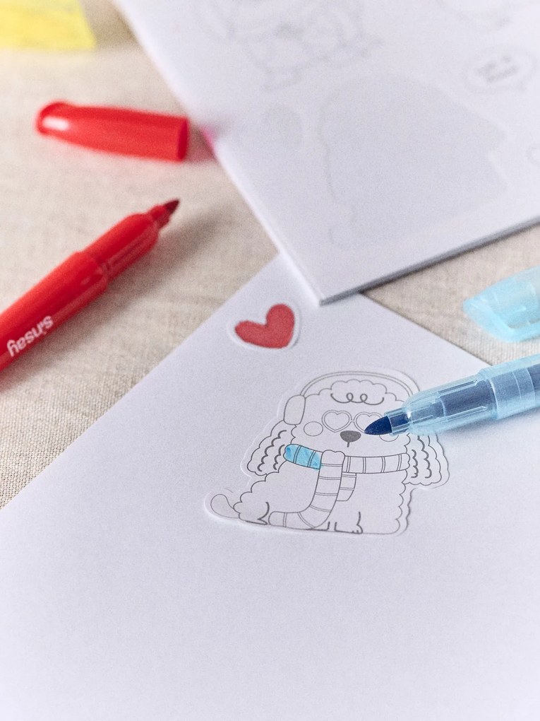 Sinsay - Vánoční kreativní sada: samolepkové omalovánky a fixy 7 pack - růžová