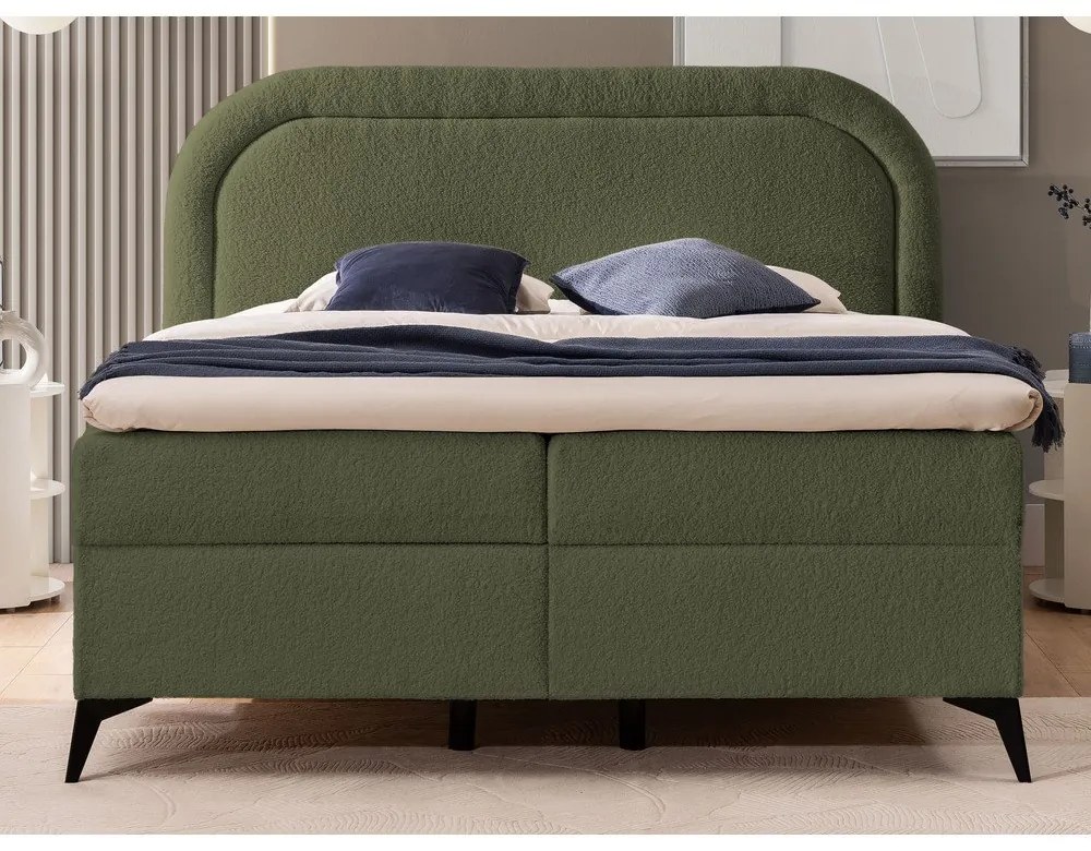 Zelená boxspring postel s úložným prostorem 160x200 cm Ornes – Ropez