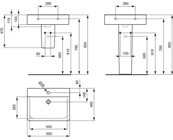 Ideal Standard Connect Umyvadlo 55 cm, bez přepadu, 1 otvor pro baterii E811301