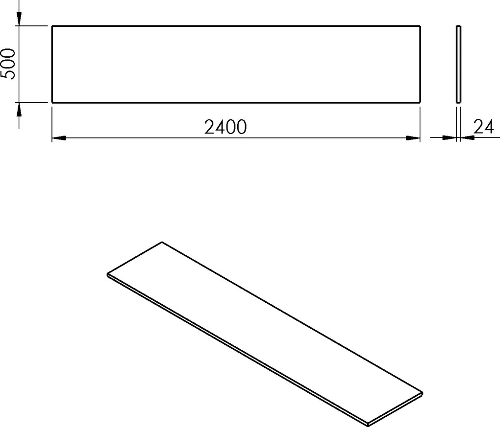 Sapho PLATO deska Rockstone 2400 x 24 x 500 mm bílá mat PL240-0101