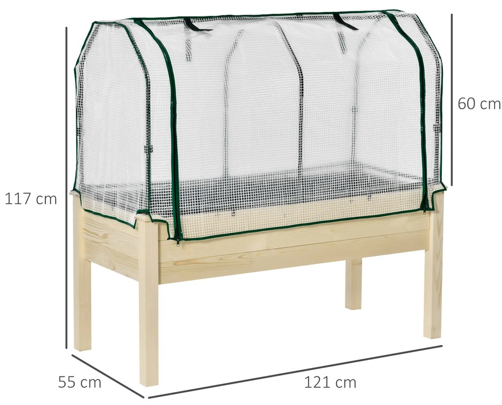 Vyvýšený záhonový rám Outsunny 121x55x117 cm z jedlového dřeva s ochrannou fólií a drenážními otvory, voděodolný, pro zahradu a balkon v přírodní bar…