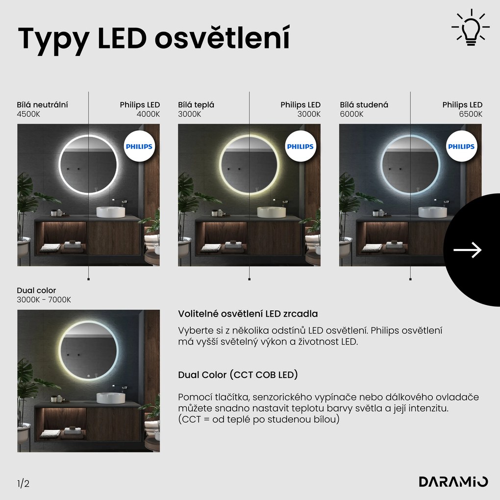 Kulaté zrcadlo do koupelny s LED osvětlením E1