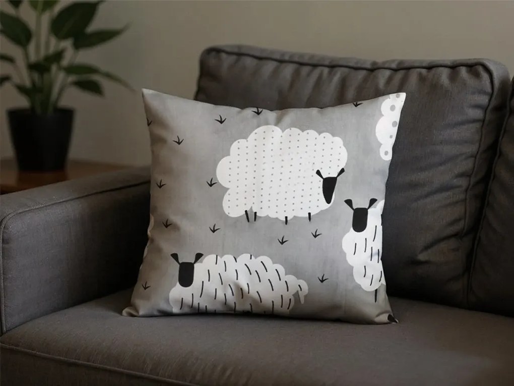 Polybavlněný povlak na polštář WHITE SHEEPS 45x45 cm, šedý