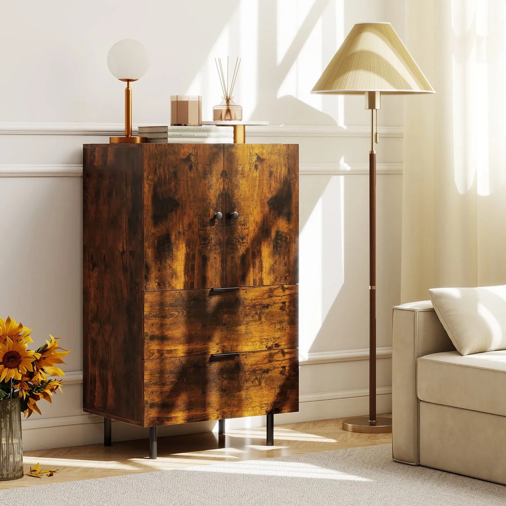 Costway Příborník dřevěný s kovovými nohami bufetová – 60 × 41,5 × 102 cm