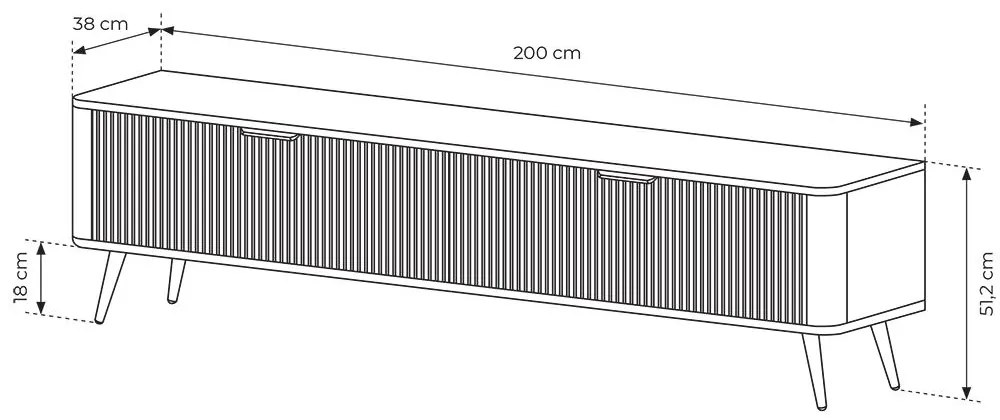 LANTE č | TV stolek E 200 2d | 200 cm | černá