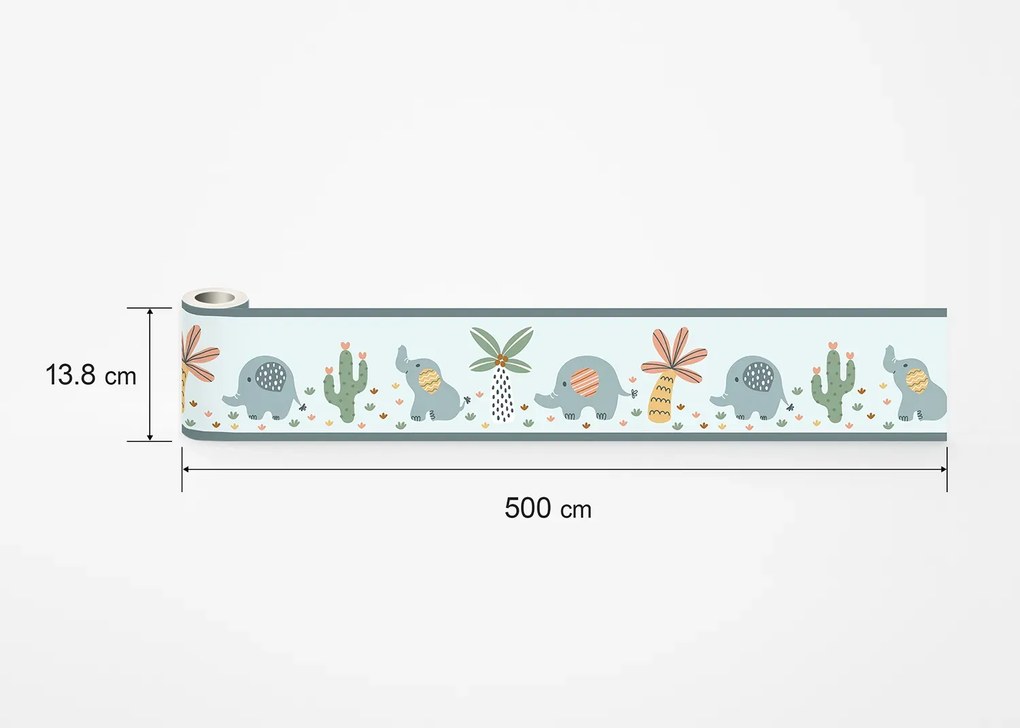 Dětská samolepící bordura na zeď Modří Sloni | 5 m x 13.8 cm | DWBD8505