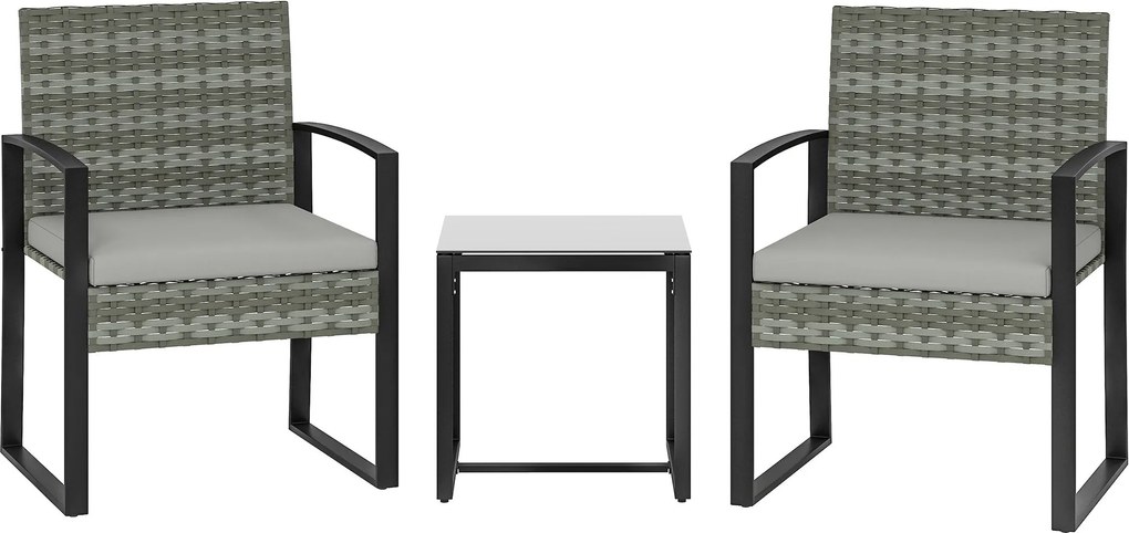 Outsunny PE ratanový bistro set, 3dílný zahradní set se 2 židlemi, stolkem, odnímatelnými polstry, balkon/terasa, světle šedý | Aosom