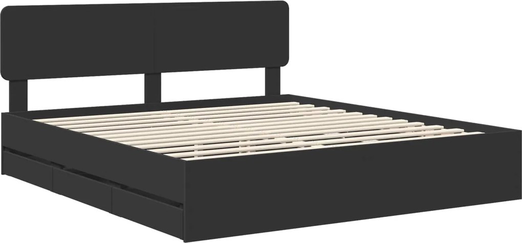 Rám postele se zásuvkou Černý 200 x 200 cm Dřevěný materiál 3412151